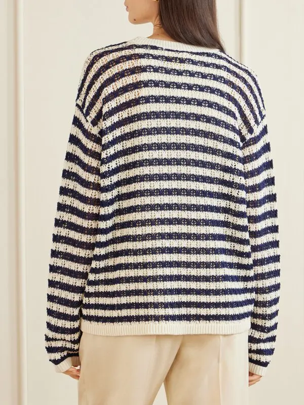 Aimé Leon Dore Eyelet Striped Cotton Sweater