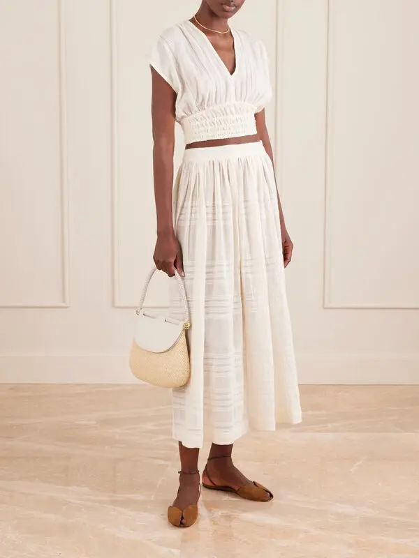 LEMLEM Freye Striped Cotton Midi Skirt - Neutrals