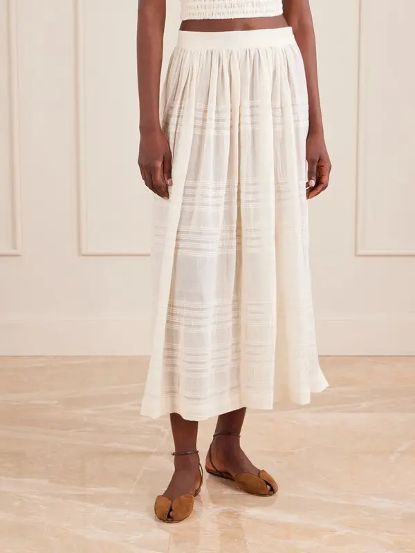 LEMLEM Freye Striped Cotton Midi Skirt - Neutrals