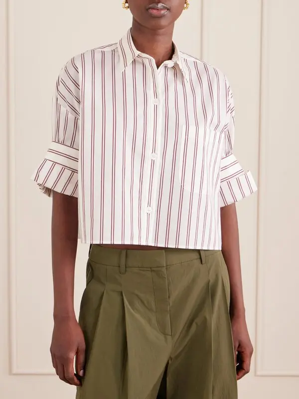 TWP Cropped Striped Cotton And Silk-blend Shirt - Multi