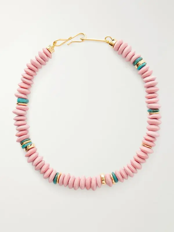 LIZZIE FORTUNATO Laguna Gold-plated Turquoise Beaded Necklace - Pink
