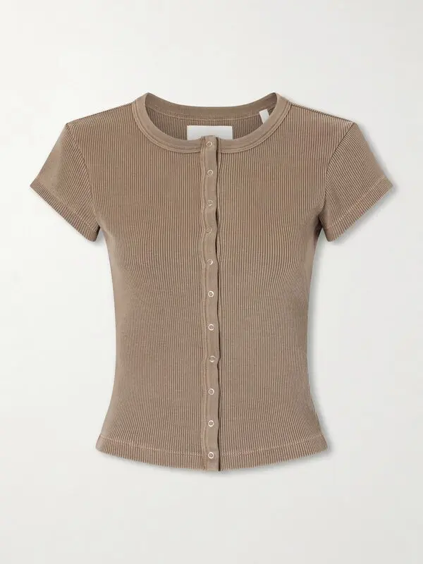 Citizens Of Humanity Ribbed Jersey Button-detailed Cardigan - Brown