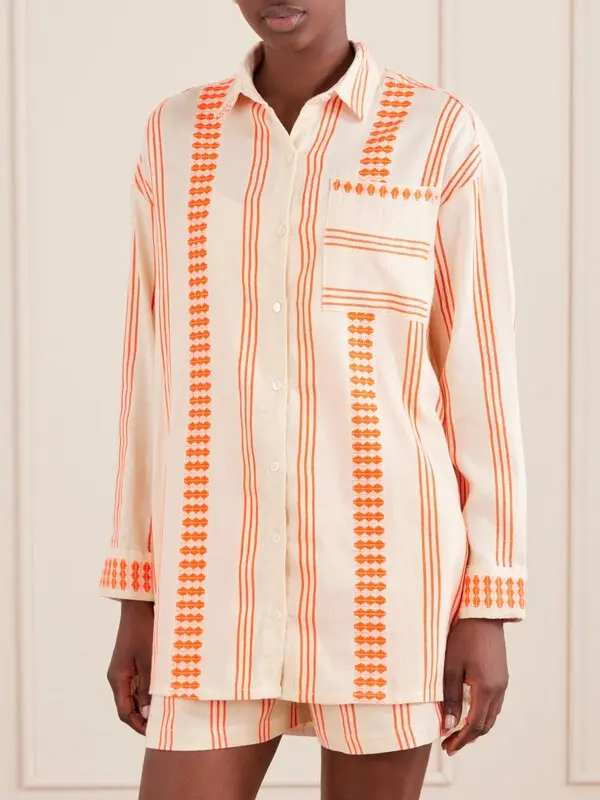 LEMLEM Mariam Asymmetrical Striped Cotton-blend Shirt - Orange