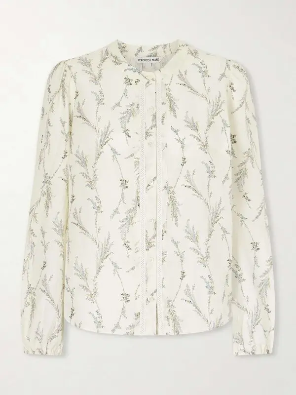 Veronica Beard Emiko Floral-print Embroidered Cotton And Silk-blend Shirt