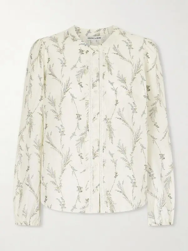 Veronica Beard Emiko Floral-print Embroidered Cotton And Silk-blend Shirt - Neutrals