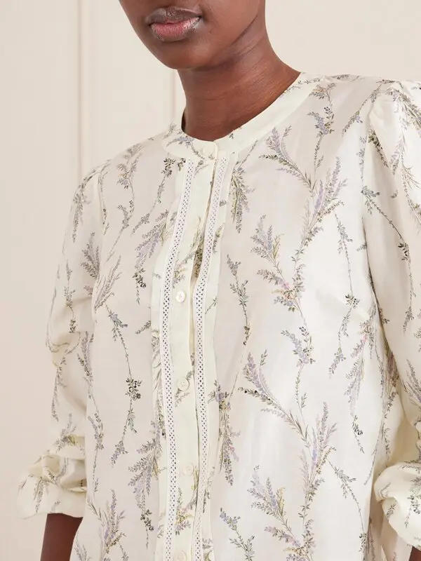 Veronica Beard Emiko Floral-print Embroidered Cotton And Silk-blend Shirt