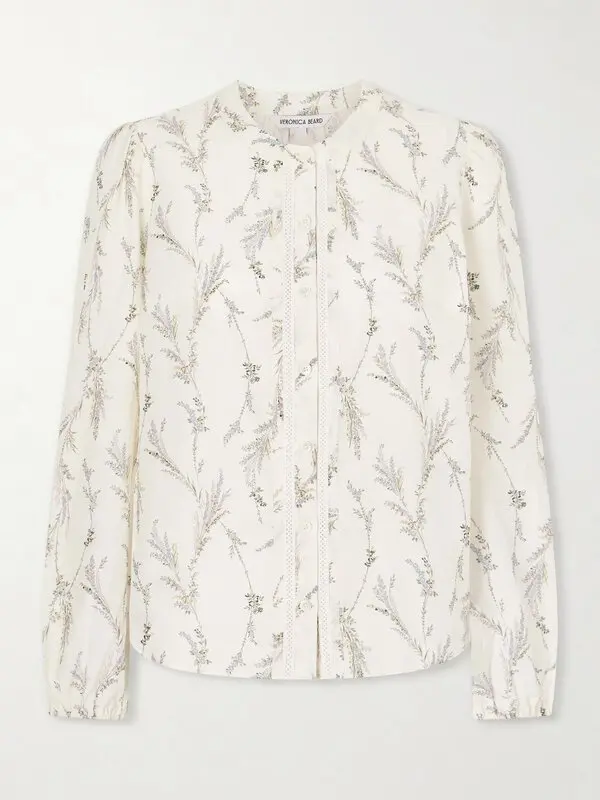 Veronica Beard Emiko Floral-print Embroidered Cotton And Silk-blend Shirt - Neutrals