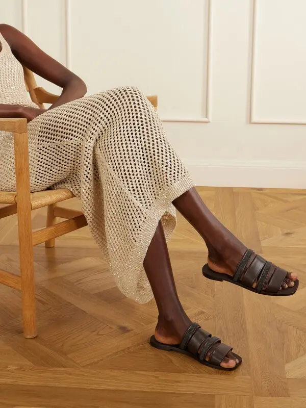 Brunello Cucinelli Embellished Leather Sandals