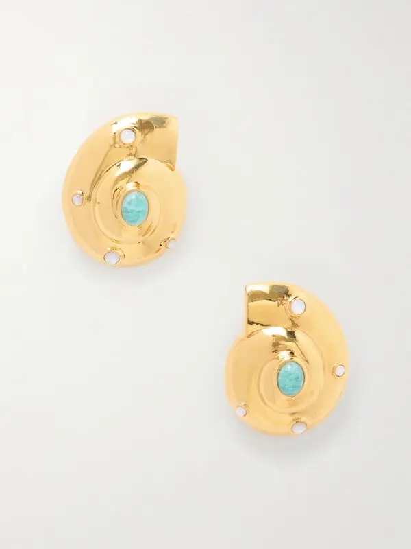 LIZZIE FORTUNATO Plated Amazonite And Mother-of-pearl Nautilus Earrings - Gold