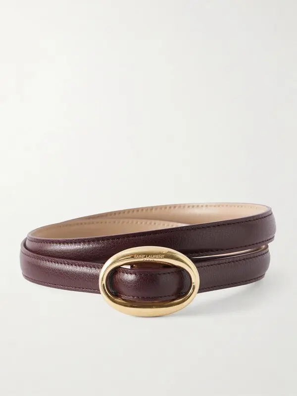 Saint Laurent Logo-engraved Leather Belt - Burgundy
