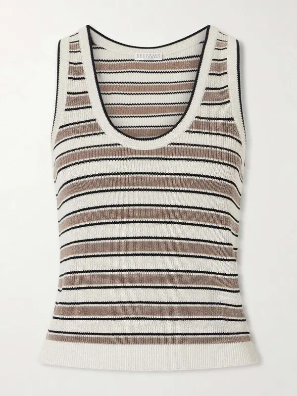 Brunello Cucinelli Striped Cotton-blend Scoop Neck Top