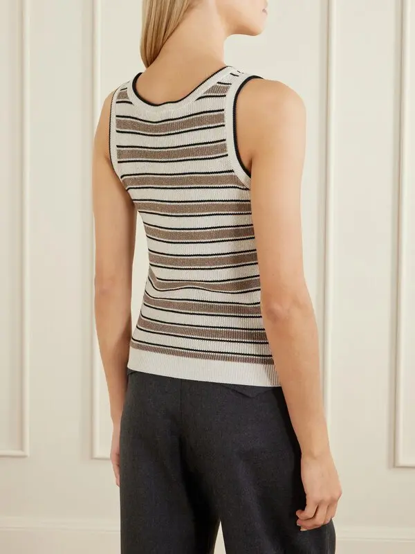 Brunello Cucinelli Striped Cotton-blend Scoop Neck Top - Neutrals