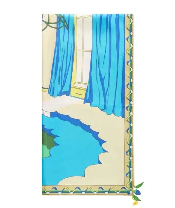 Tory Burch The Pool Embellished Printed Silk-twill Scarf - Blue