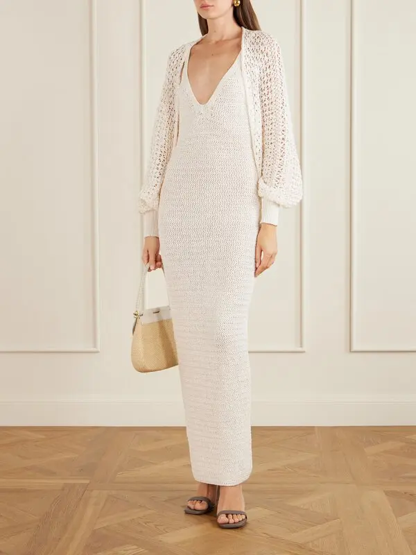 Balmain Batwing Crocheted Cardigan - Neutrals