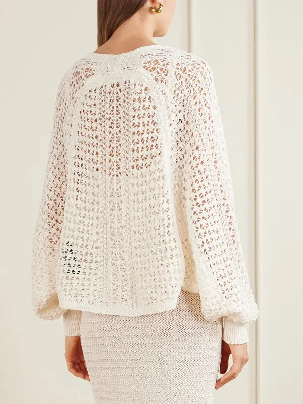 Balmain Batwing Crocheted Cardigan - Neutrals