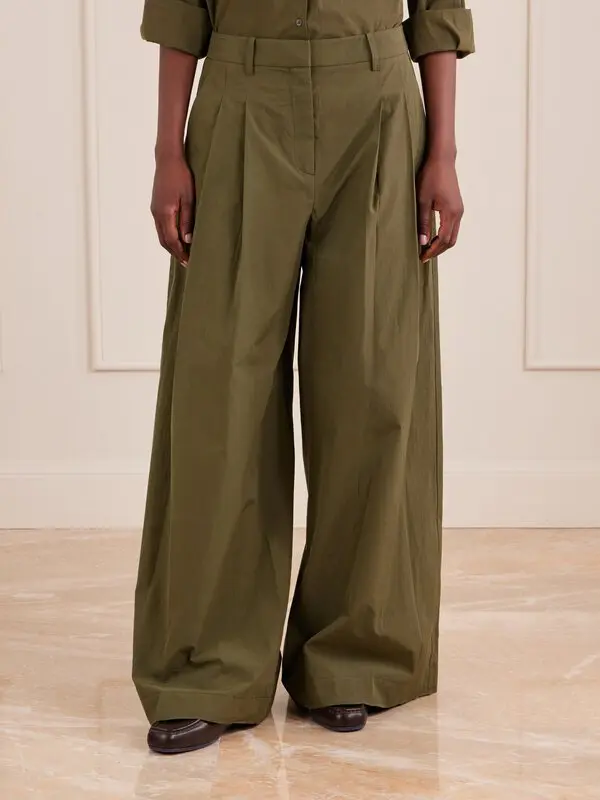 TWP Cotton Wide-leg Pleated Pants