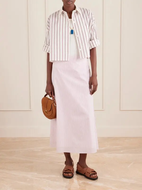 TWP A-line Striped Cotton Midi Skirt - Multi