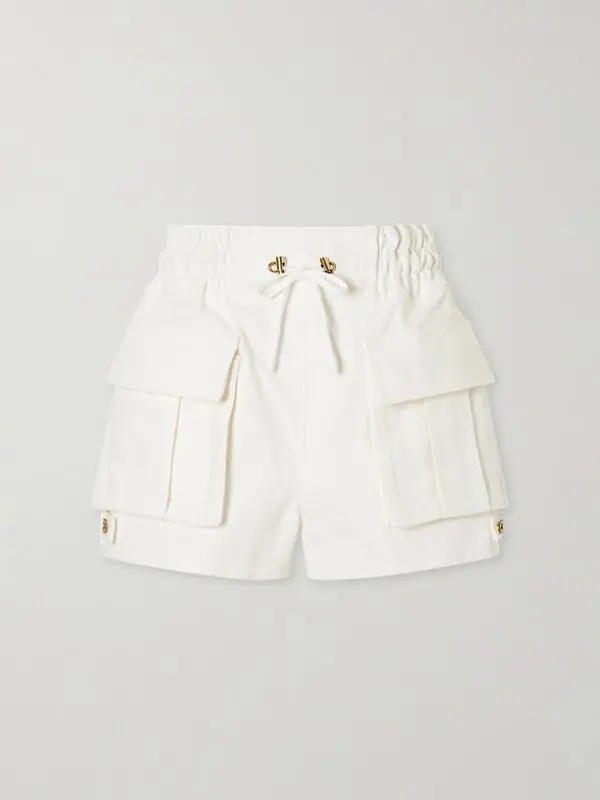 Balmain Denim Shorts With Flap Pockets - Neutrals