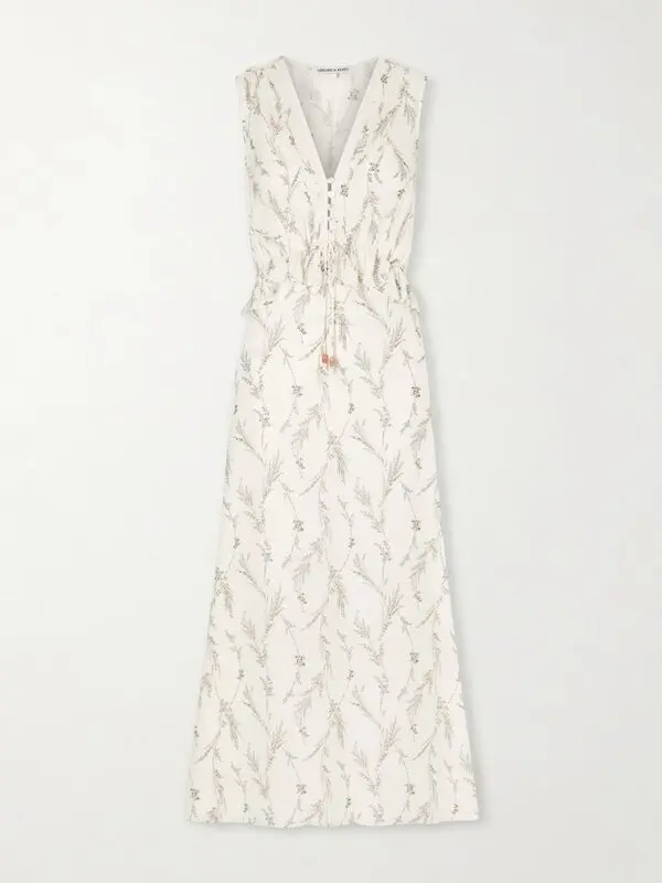 Veronica Beard Dominik Floral Print Cotton And Silk Blend Maxi Dress - Neutrals