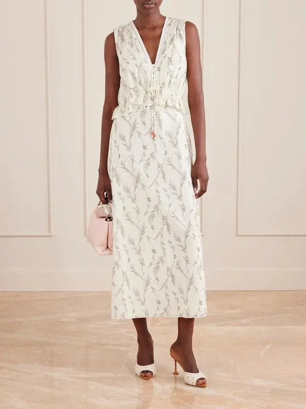 Veronica Beard Dominik Floral Print Cotton And Silk Blend Maxi Dress - Neutrals