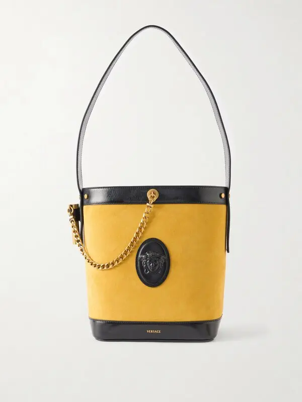 Versace Pivot" Small Leather Bucket Bag - Yellow