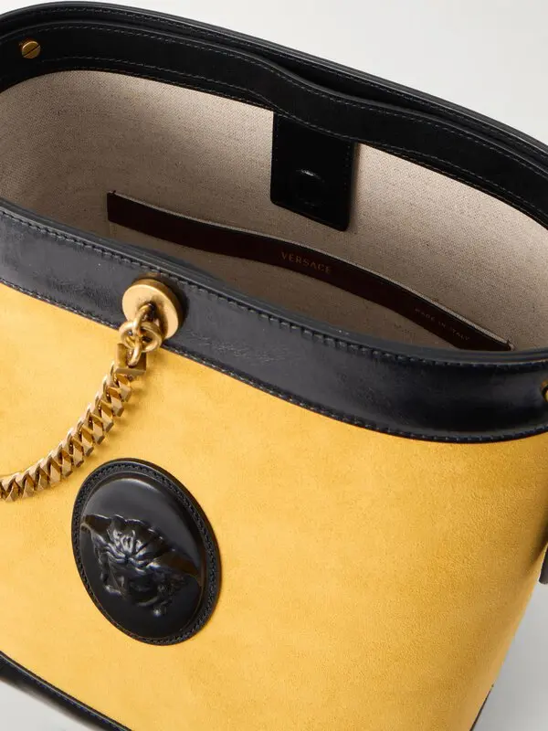 Versace Pivot" Small Leather Bucket Bag - Yellow