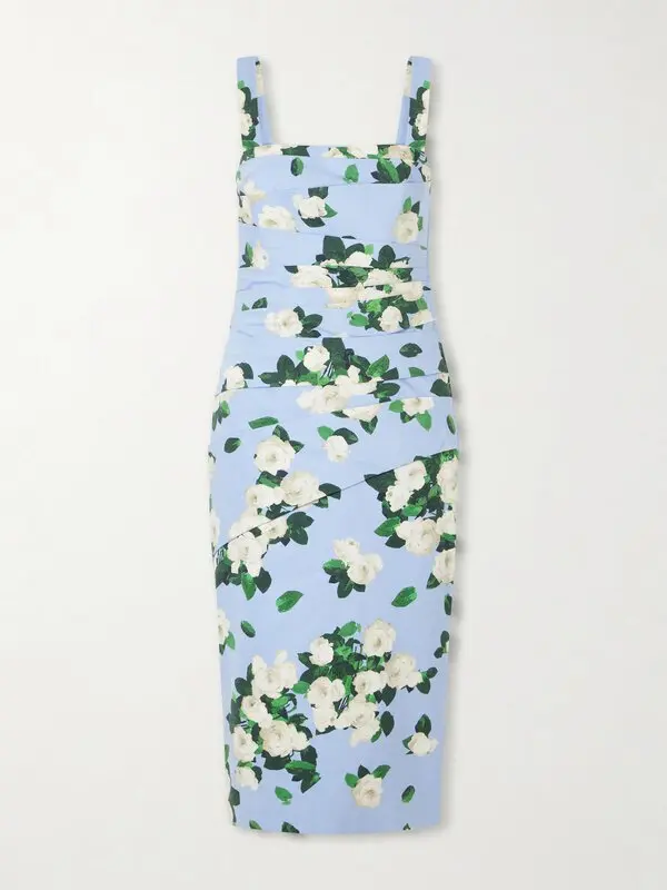 Carolina Herrera Floral-print Draped Midi Dress - Blue