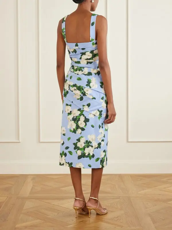 Carolina Herrera Floral-print Draped Midi Dress - Blue