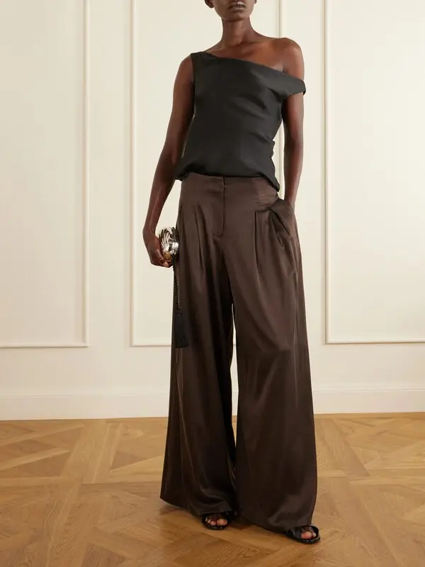 TWP Silk-blend Charmeuse Wide-leg Pants - Brown