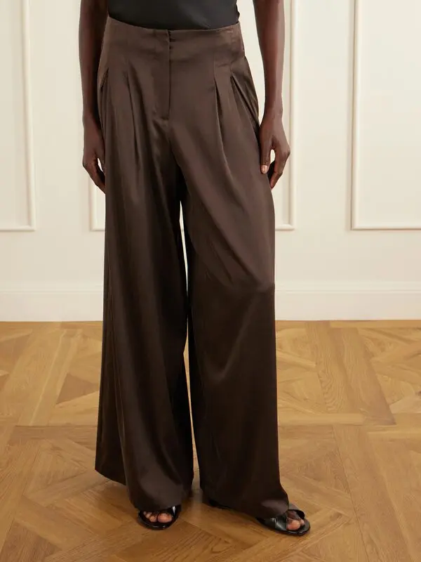 TWP Silk-blend Charmeuse Wide-leg Pants - Brown