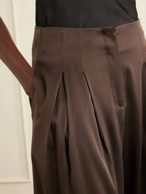 TWP Silk-blend Charmeuse Wide-leg Pants - Brown