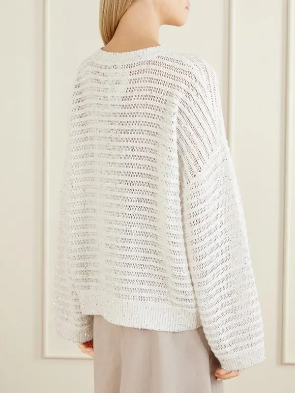 Brunello Cucinelli Open Knit Sweater With Sequins