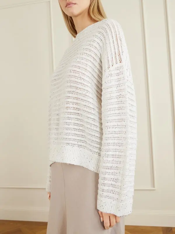 Brunello Cucinelli Open Knit Sweater With Sequins