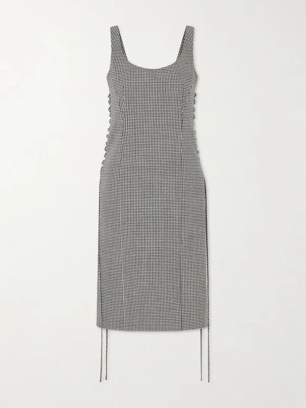 Alexander McQueen Checked Corseted Wool Midi Dress - Gray
