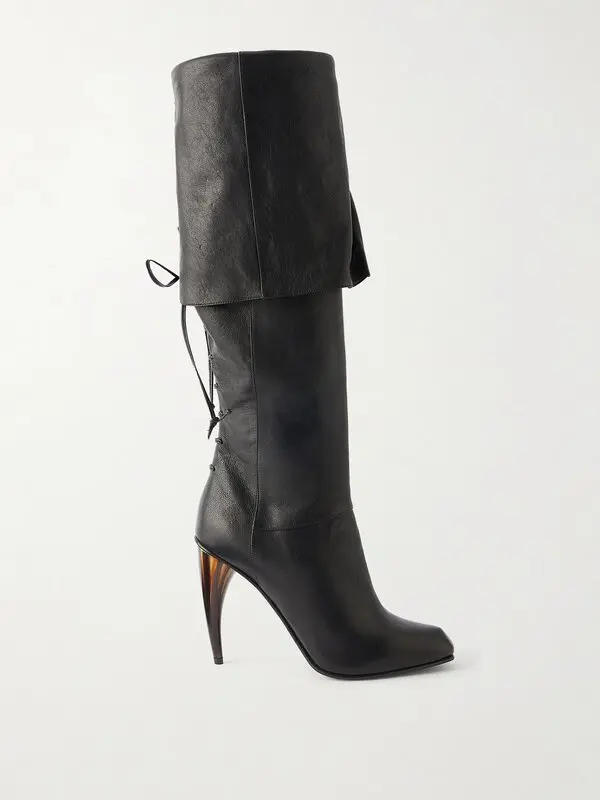 Alexander McQueen Leather Lace-up Knee-high Boots - Black