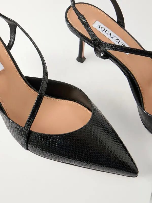 AQUAZZURA Dynasty 65 Snake-effect Leather Slingback Pumps