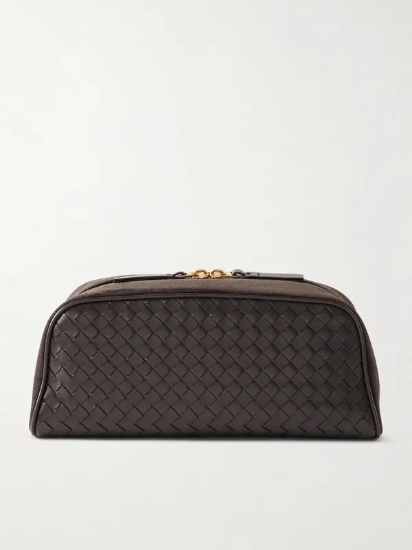 Bottega Veneta Nodo Small Intrecciato Suede-trimmed Leather Clutch - Brown