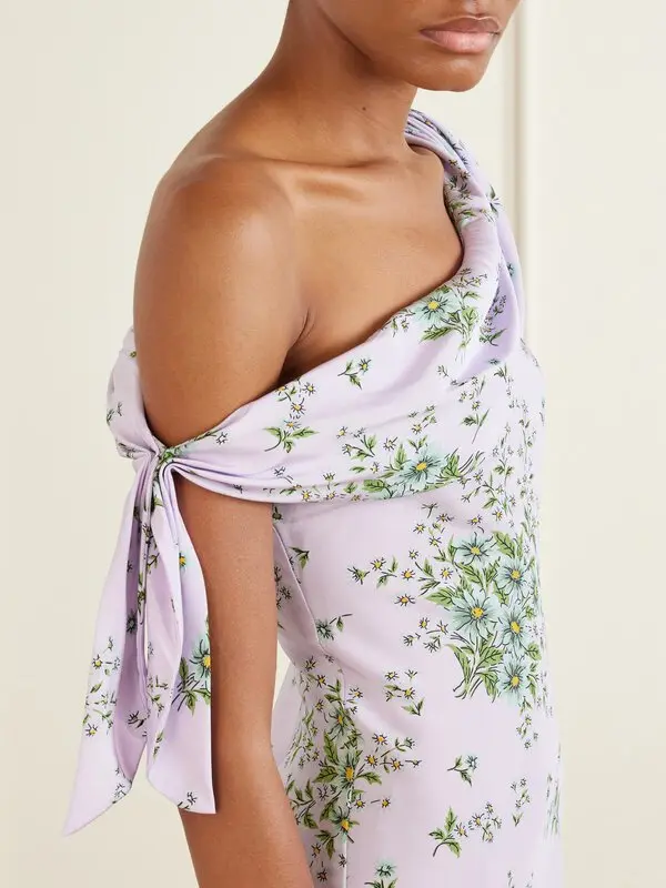 RODARTE Floral-print Silk-crepe One-shoulder Midi Dress - Pink