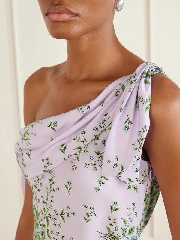 RODARTE Floral-print Silk-crepe One-shoulder Midi Dress - Pink