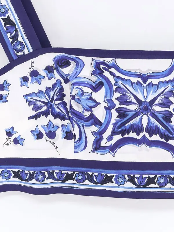 Dolce & Gabbana Cropped Cotton Top With Maiolica Print - Blue