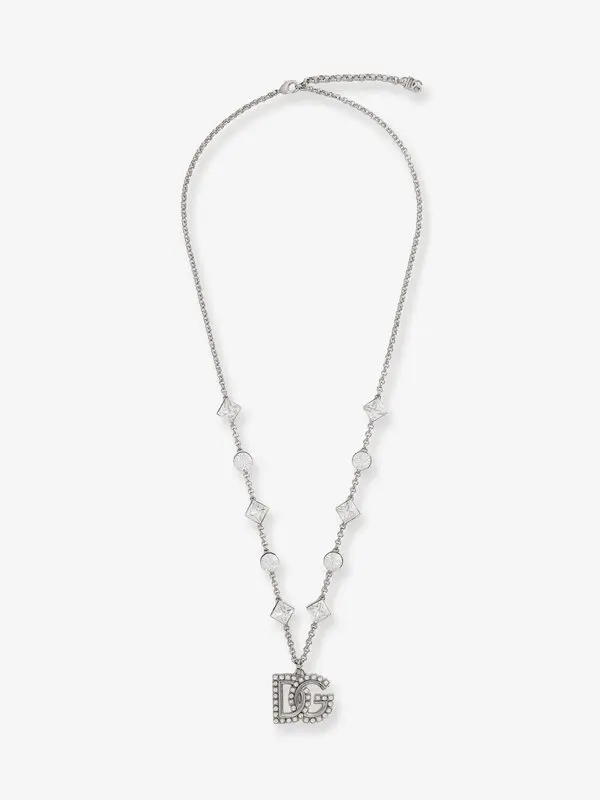 Dolce & Gabbana Crystal Dg Logo Pendant Necklace - Silver