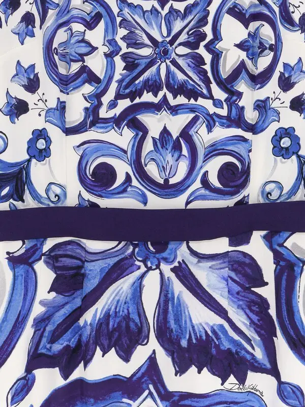 Dolce & Gabbana Silk Blend Maiolica Print Midi Dress