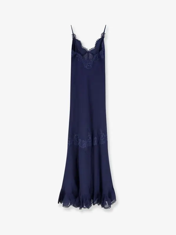 SELF-PORTRAIT Georgette Maxi Dress With Lace Inserts And Embroidered Ruffle Hem