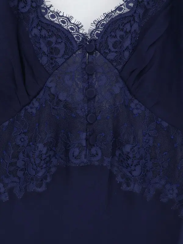SELF-PORTRAIT Georgette Maxi Dress With Lace Inserts And Embroidered Ruffle Hem