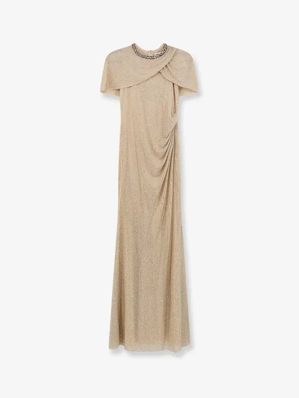 SELF-PORTRAIT Maxi Dress With Rhinestone Embellishment - Beige