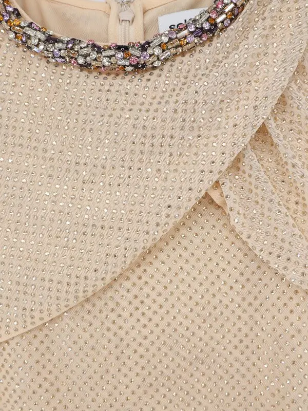 SELF-PORTRAIT Maxi Dress With Rhinestone Embellishment - Beige