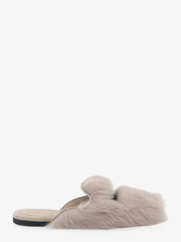 Dolce & Gabbana Sheepskin And Suede Slip-on With Logo Detail - Grey