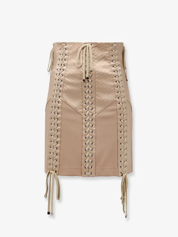 Dolce & Gabbana Shiny Satin Mini Skirt With Lace-up Detail