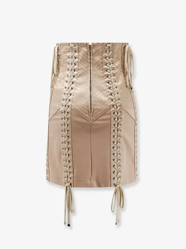 Dolce & Gabbana Shiny Satin Mini Skirt With Lace-up Detail