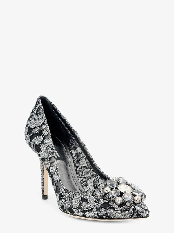 Dolce & Gabbana Bellucci Lurex Lace Pumps With Crystal Embellishment - Grey